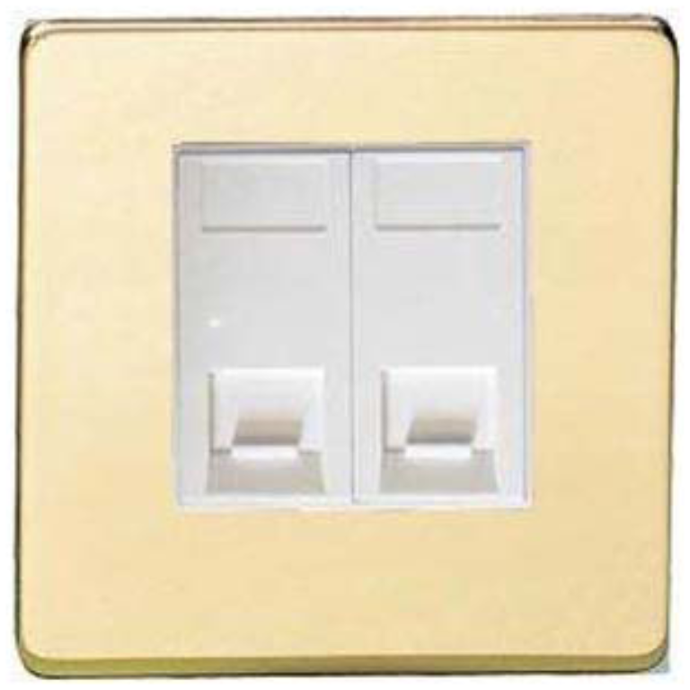 Heritage Brass Studio Polished Brass 2 Gang RJ45 Data Socket with White ...