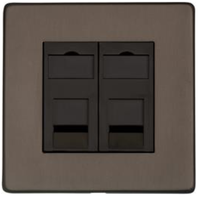 Heritage Brass Studio Matt Bronze 2 Gang RJ45 Socket with Black Insert ...