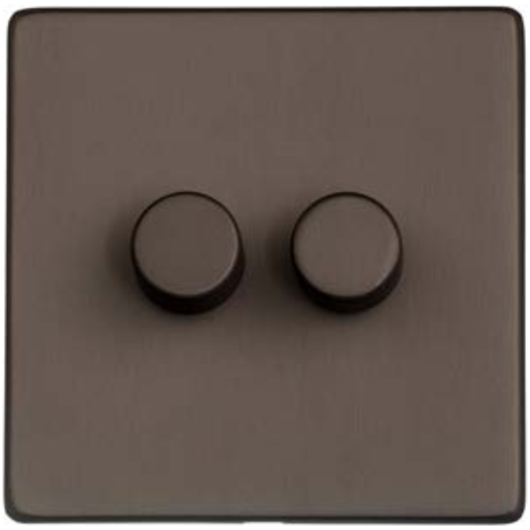 Heritage Brass Studio Matt Bronze 2 Gang Trailing Edge LED Dimmer with Matt Bronze Switch | L4L