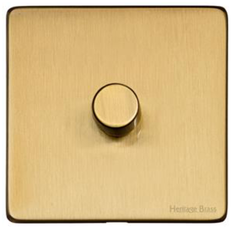 Heritage Brass Studio Satin Brass 1 Gang Trailing Edge LED Dimmer with Satin Brass Switch | L4L