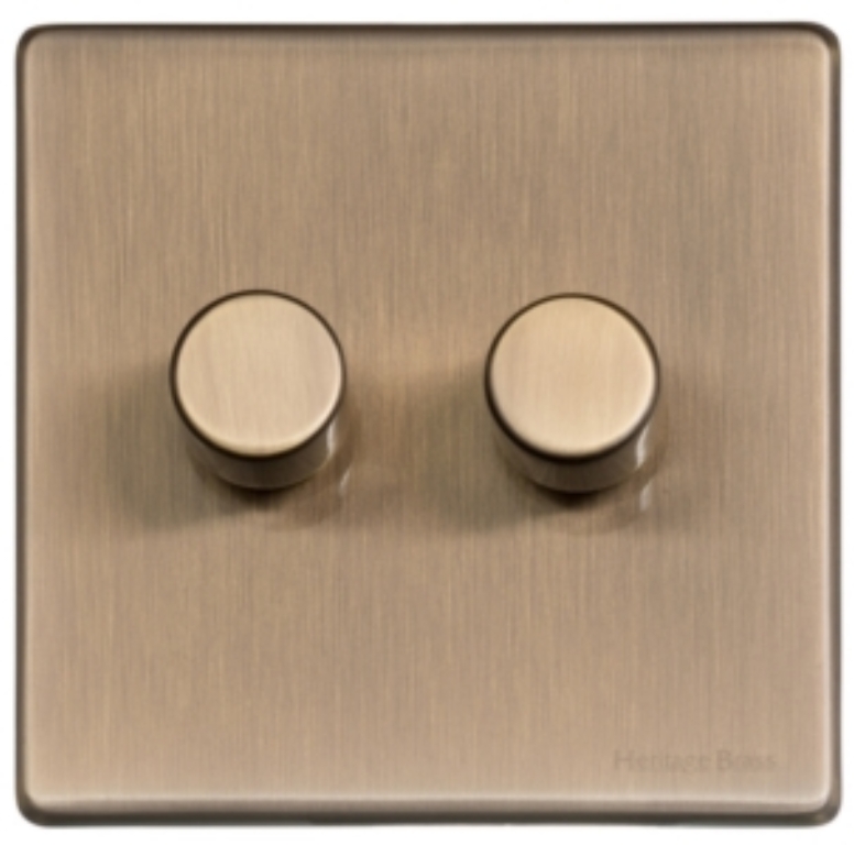 Heritage Brass Vintage Antique Brass 2 Gang 250W Dimmer with Antique ...