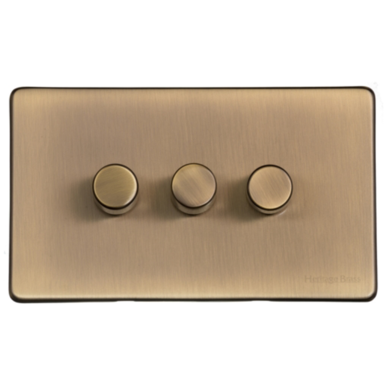 Heritage Brass Vintage Antique Brass 3 Gang LED Dimmer with Antique ...