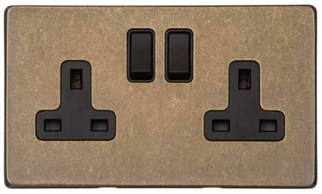 Heritage Brass Vintage Rustic Brass 13A Double Socket with Black ...