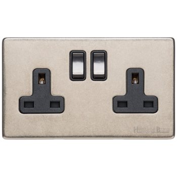 Heritage Brass Vintage Rustic Nickel 13A Double Socket with Black ...