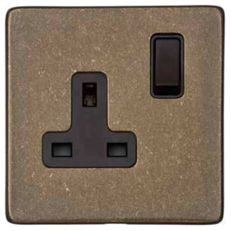 Heritage Brass Vintage Rustic Brass 13A Single Socket with Black ...