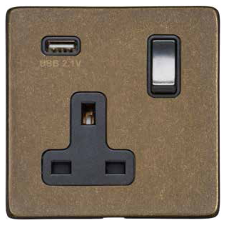 Heritage Brass Vintage Rustic Brass 13A Single Socket and USB Outlet ...