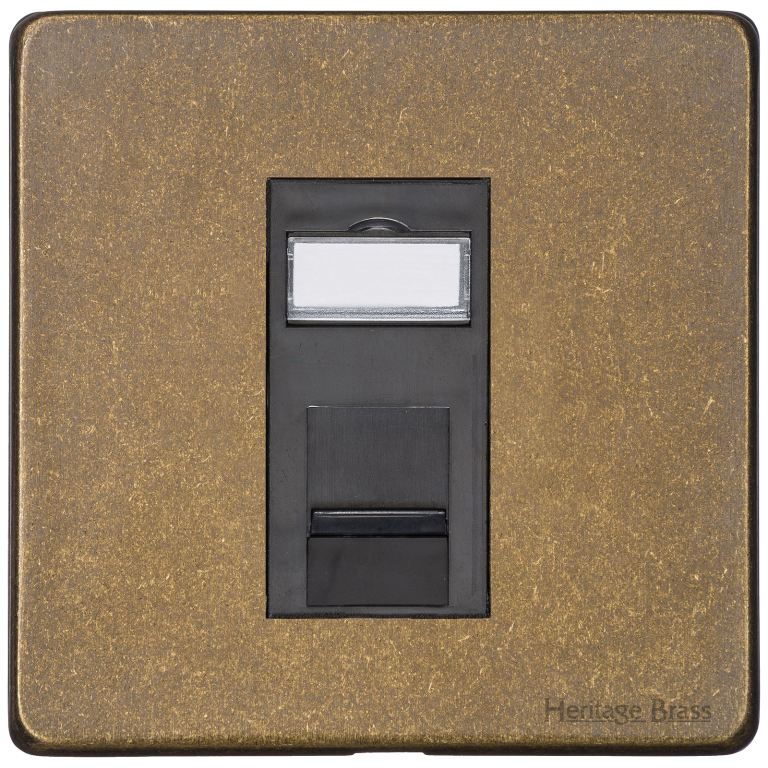 Heritage Brass Vintage Rustic Brass 1 Gang RJ45 Socket with Black ...