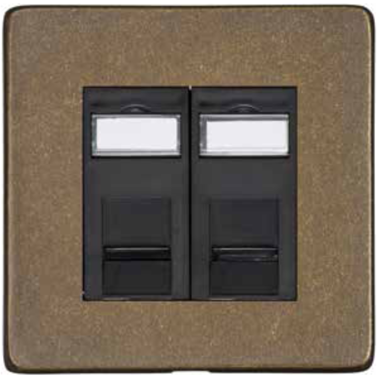 Heritage Brass Vintage Rustic Brass 2 Gang RJ45 Socket with Black ...