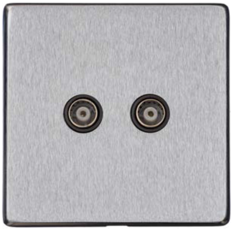 Heritage Brass Vintage Satin Chrome 2 Gang TV Coaxial Socket with Black ...
