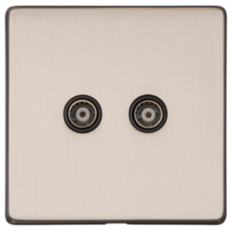Heritage Brass Vintage Satin Nickel 2 Gang TV Coaxial Socket with Black ...