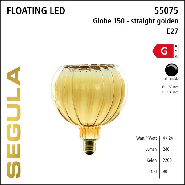 Segula Floating Line 4W 2200K Dimmable E27 Straight Gold Globe 150 LED Bulb | L4L
