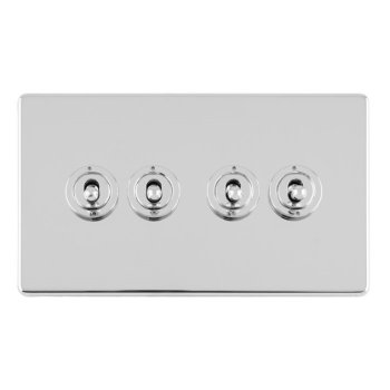 Eurolite Concealed 3mm Polished Chrome 4 Gang 10A 2 Way Toggle Switch | L4L