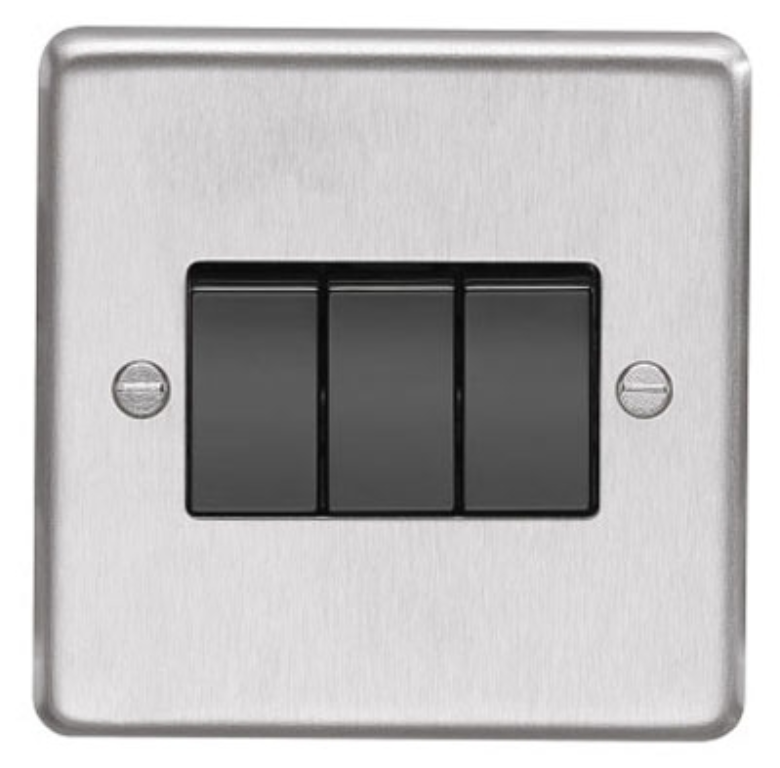 Eurolite Stainless Steel Polished Brass 3 Gang 10amp 2way Switch with ...