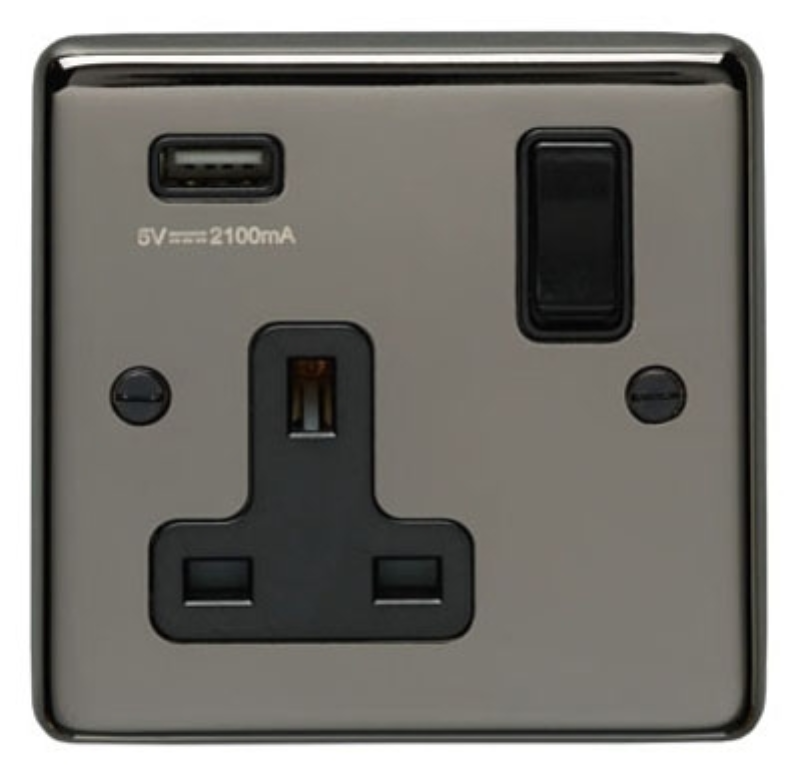 Eurolite Stainless Steel Black Nickel 1 Gang 13A Switched Socket with ...