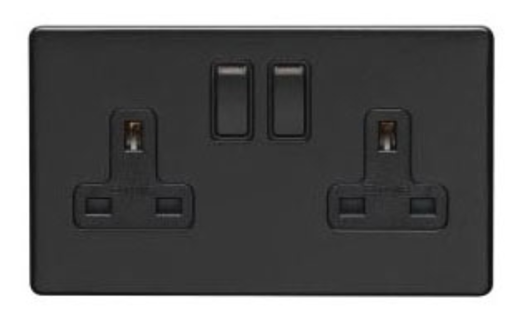 Eurolite Concealed 3mm Matt Black 2 Gang 13A Double Pole Switched Socket | L4L