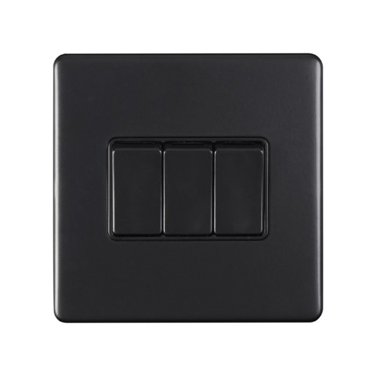 Eurolite Concealed 3mm Matt Black 3 Gang 10A 2 Way Switch | L4L