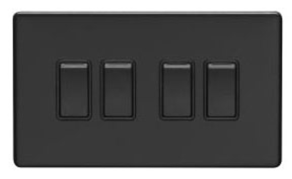 Eurolite Concealed 3mm Matt Black 4 Gang 10A 2 Way Switch | L4L