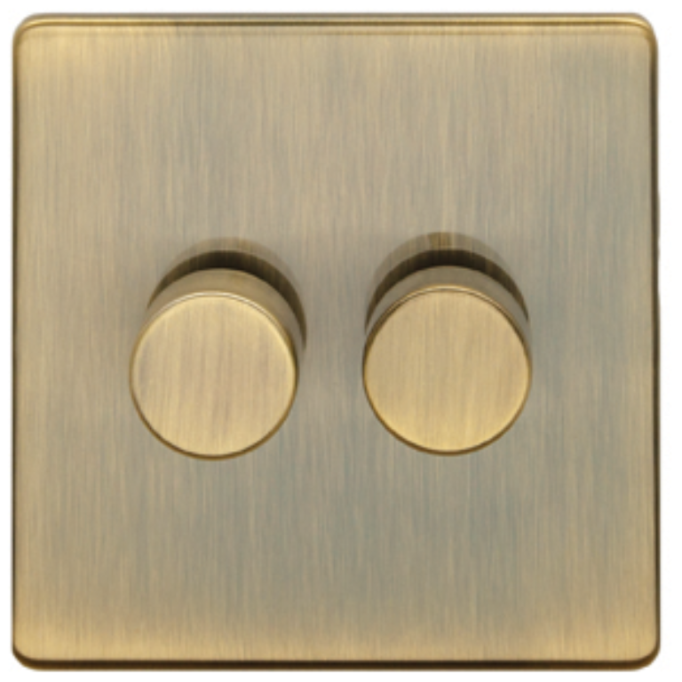 Eurolite Concealed 3mm Antique Brass 2 Gang LED Dimmer Switch | L4L