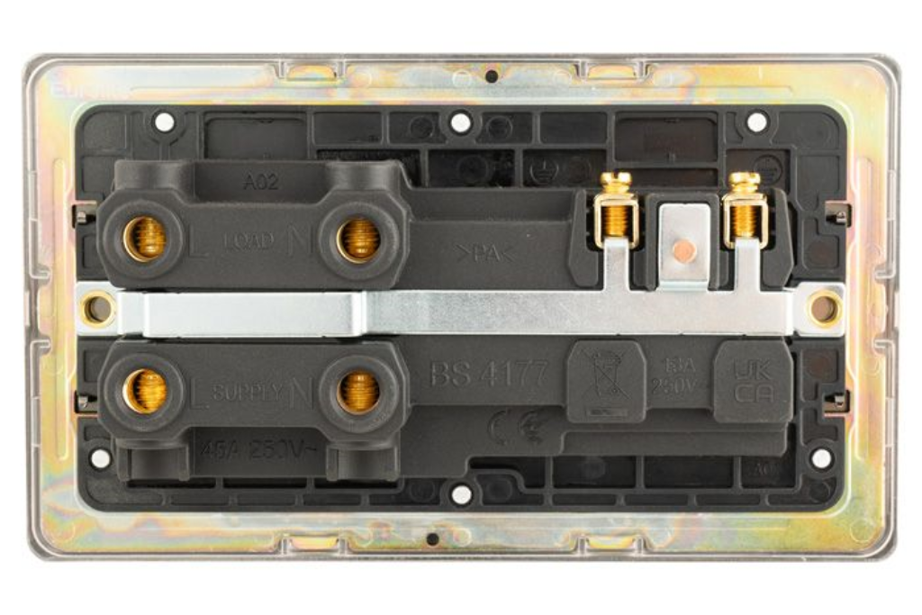 Eurolite Concealed 3mm Antique Brass 2 Gang 45A Double Pole Switch and ...