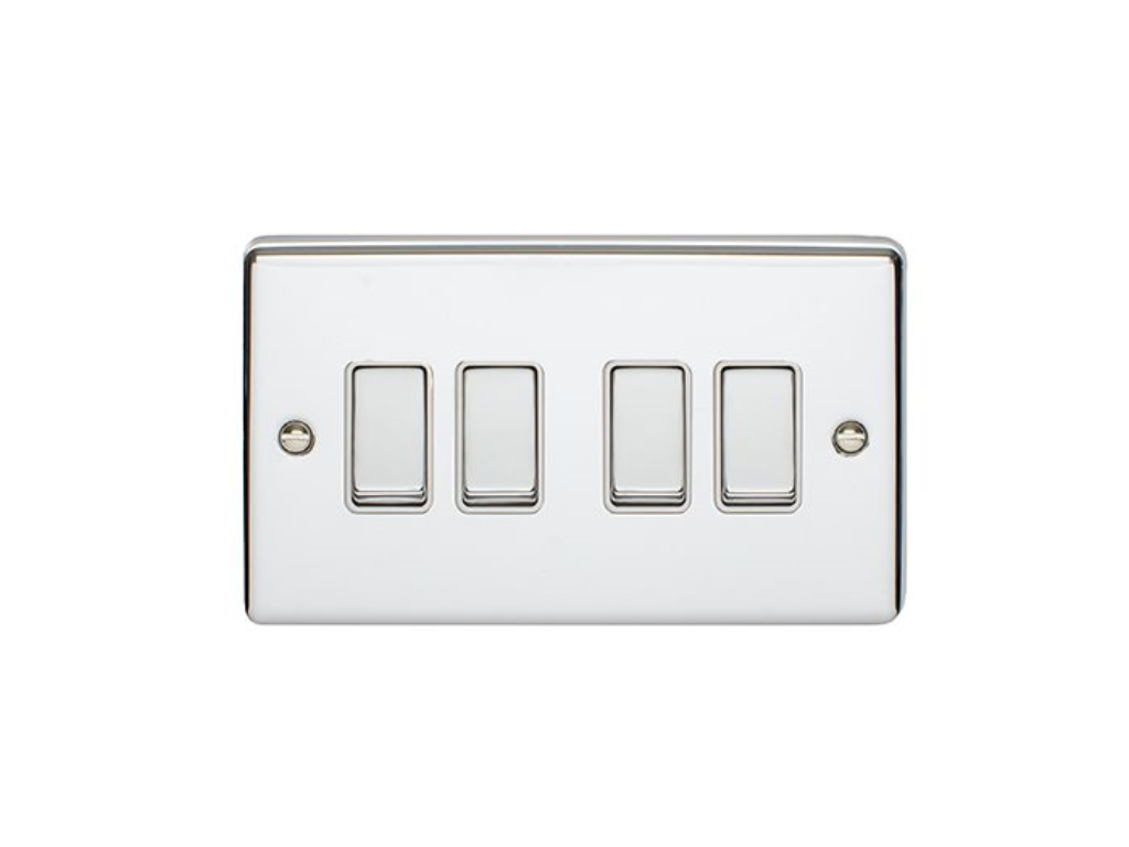 Eurolite Enhance Polished Chrome 4 Gang 10A 2 Way Switch with White ...