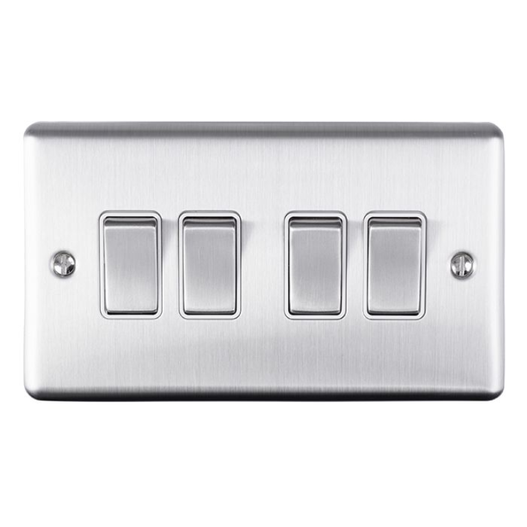 Eurolite Enhance Satin Stainless Steel 4 Gang 10A 2 Way Switch with ...