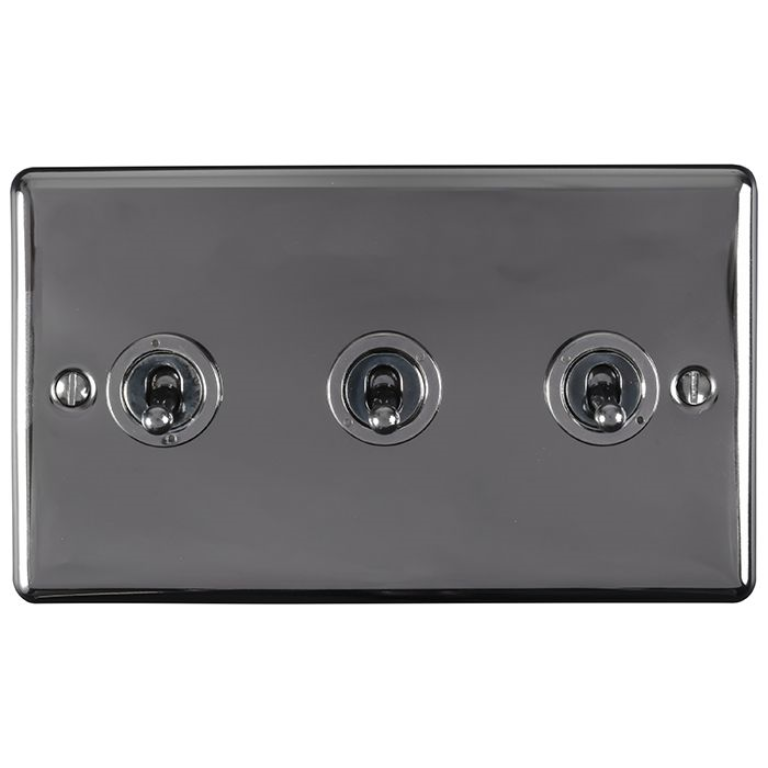 Eurolite Enhance Black Nickel 3 Gang 10A 2 Way Toggle Switch | L4L