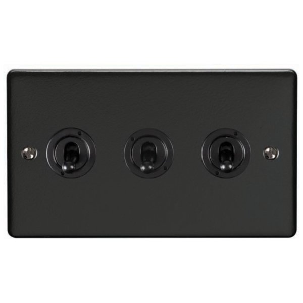 Eurolite Enhance Matt Black 3 Gang 10A 2 Way Toggle Switch | L4L