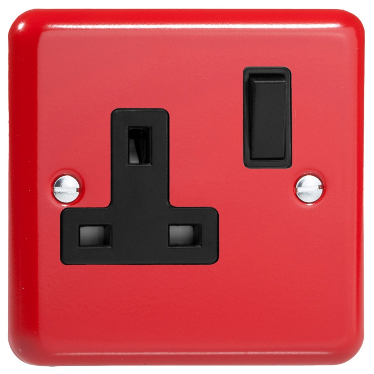 Varilight Lily Pillar Box Red 1 Gang 13A DP Switched Socket with Black ...