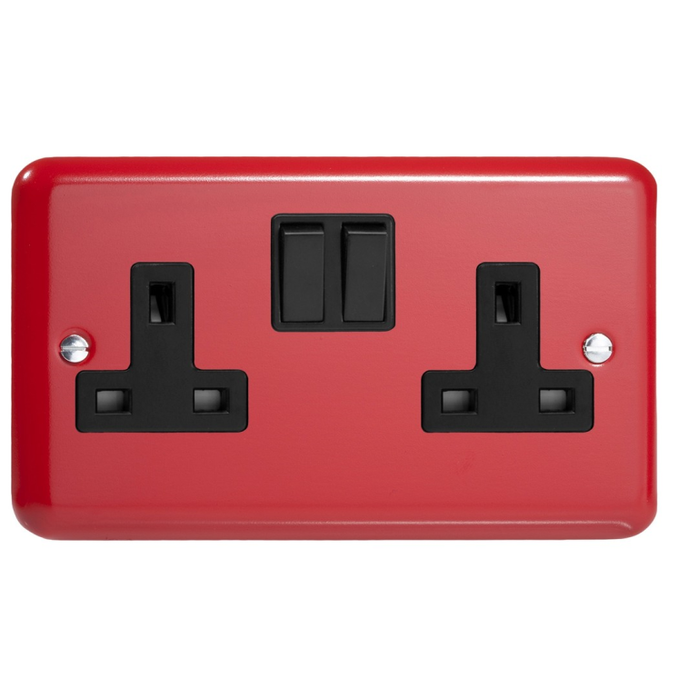 Varilight Lily Pillar Box Red 2 Gang 13A DP Switched Socket with Black ...