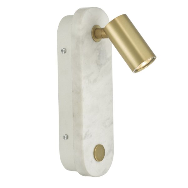 Dar Lighting GOB0712 Gobi Wall Light Marble Effect & Satin Brass LED | L4L