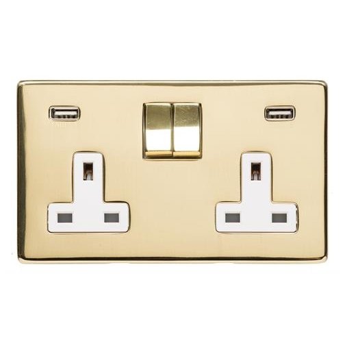 Heritage Brass Studio Polished Brass 13A Double Socket and Dual USB ...
