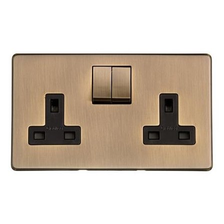 Heritage Brass Studio Antique Brass 13A Double Socket with Antique ...