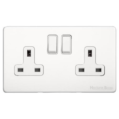 Heritage Brass Vintage Gloss White 13A Double Socket with White Plastic ...