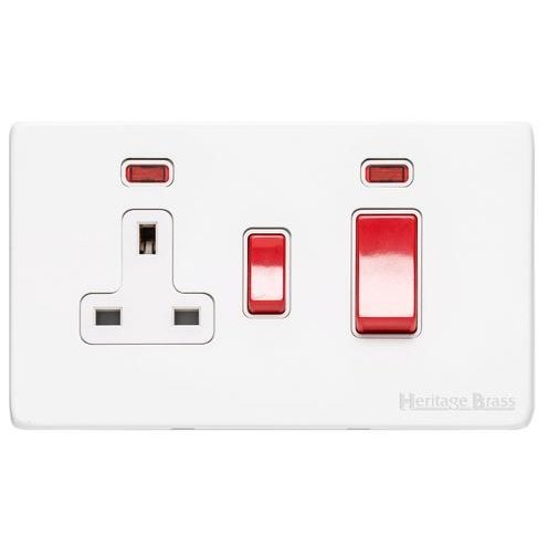 Heritage Brass Vintage Gloss White 45A Cooker Unit and 13A Socket with ...