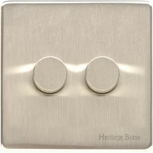 Heritage Brass Vintage Satin Nickel 2 Gang 400W Dimmer with Satin ...