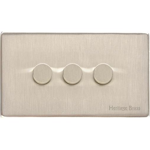 Heritage Brass Vintage Satin Nickel 3 Gang 400W Dimmer with Satin ...