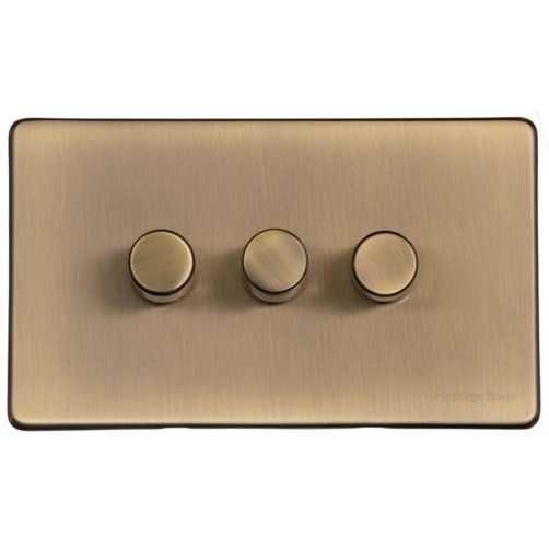 Heritage Brass Vintage Antique Brass 3 Gang 400W Dimmer with Antique ...