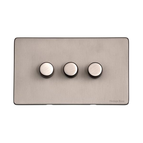 Heritage Brass Vintage Aged Pewter 3 Gang 400W Dimmer with Aged Pewter ...