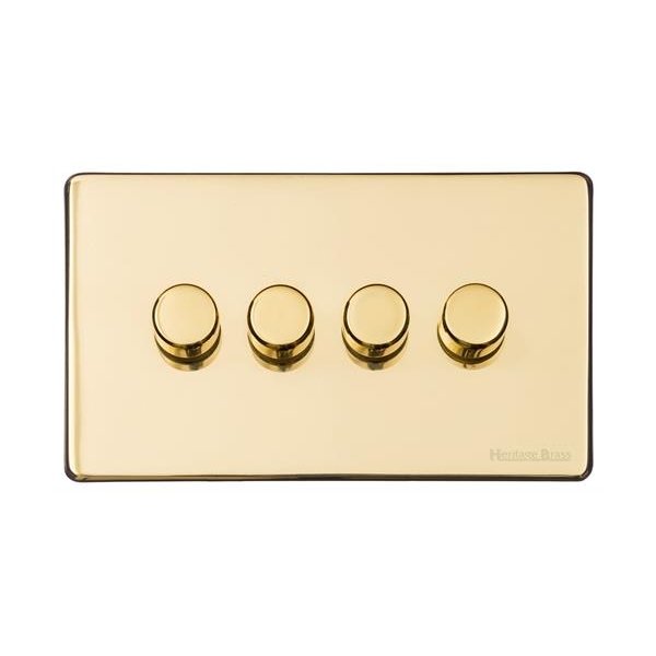 Heritage Brass Vintage Polished Brass 4 Gang 400W Dimmer with Polished ...