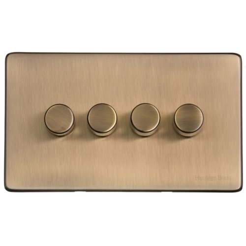 Heritage Brass Vintage Antique Brass 4 Gang 400W Dimmer with Antique ...