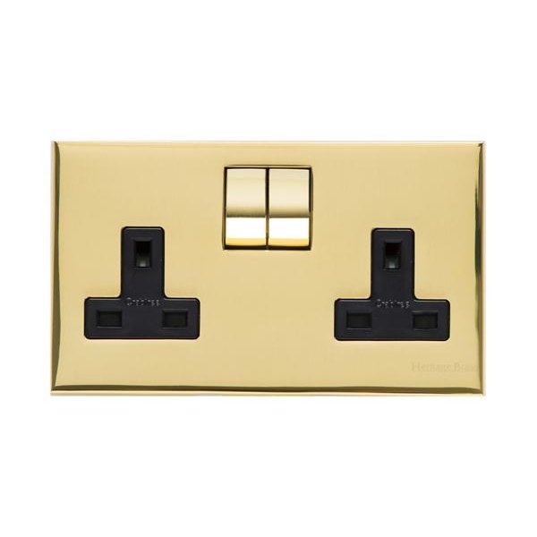 Heritage Brass Winchester Polished Brass 13A Double Socket with ...
