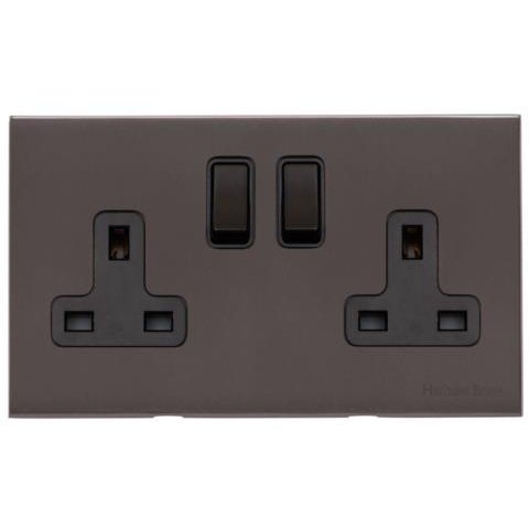 Heritage Brass Windsor Matt Bronze 13A Double Socket with Black Plastic ...