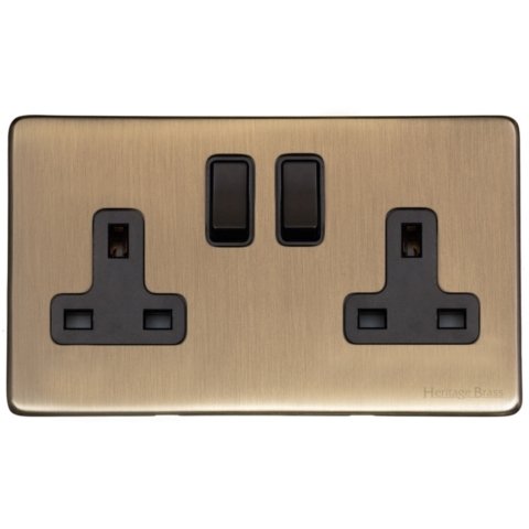 Heritage Brass Vintage Antique Brass 13A Double Socket with Black ...