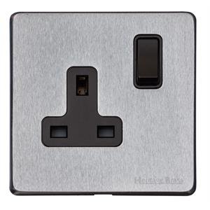 Heritage Brass Vintage Satin Chrome 13A Single Socket with Black ...