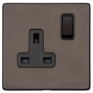Heritage Brass Vintage Matt Bronze 13A Single Socket with Black Plastic ...