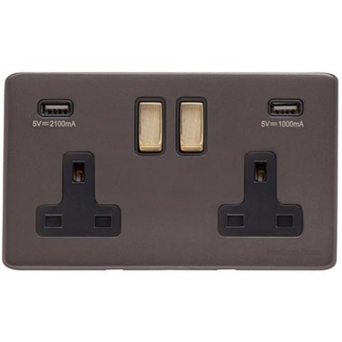 Heritage Brass Verona Matt Bronze 13A Double Socket and Dual USB ...