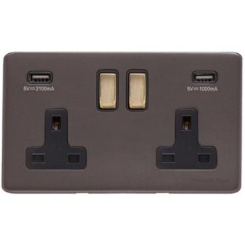 Heritage Brass Verona Matt Bronze 13A Double Socket and Dual USB ...