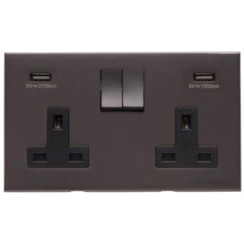 Heritage Brass Winchester Matt Bronze 13A Double Socket and Dual USB ...