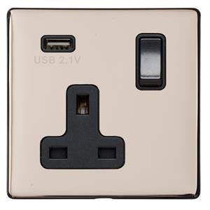 Heritage Brass Vintage Satin Nickel 13A Single Socket and USB Outlet ...