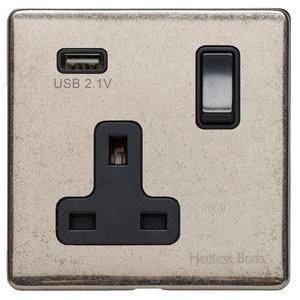 Heritage Brass Vintage Rustic Nickel 13A Single Socket and USB Outlet ...
